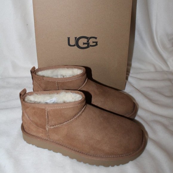 UGG | Shoes | Nib Ugg Womens Water Resistant Ultra Mini Suede Boots Chestnut | Poshmark